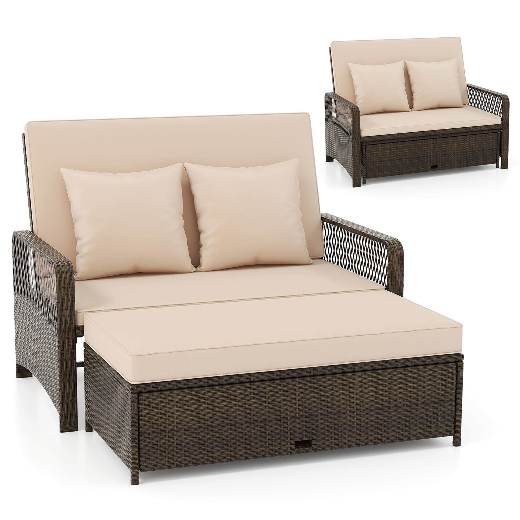 Click here for Gymax Patio Rattan Daybed Wicker Loveseat Sofa W/... prices