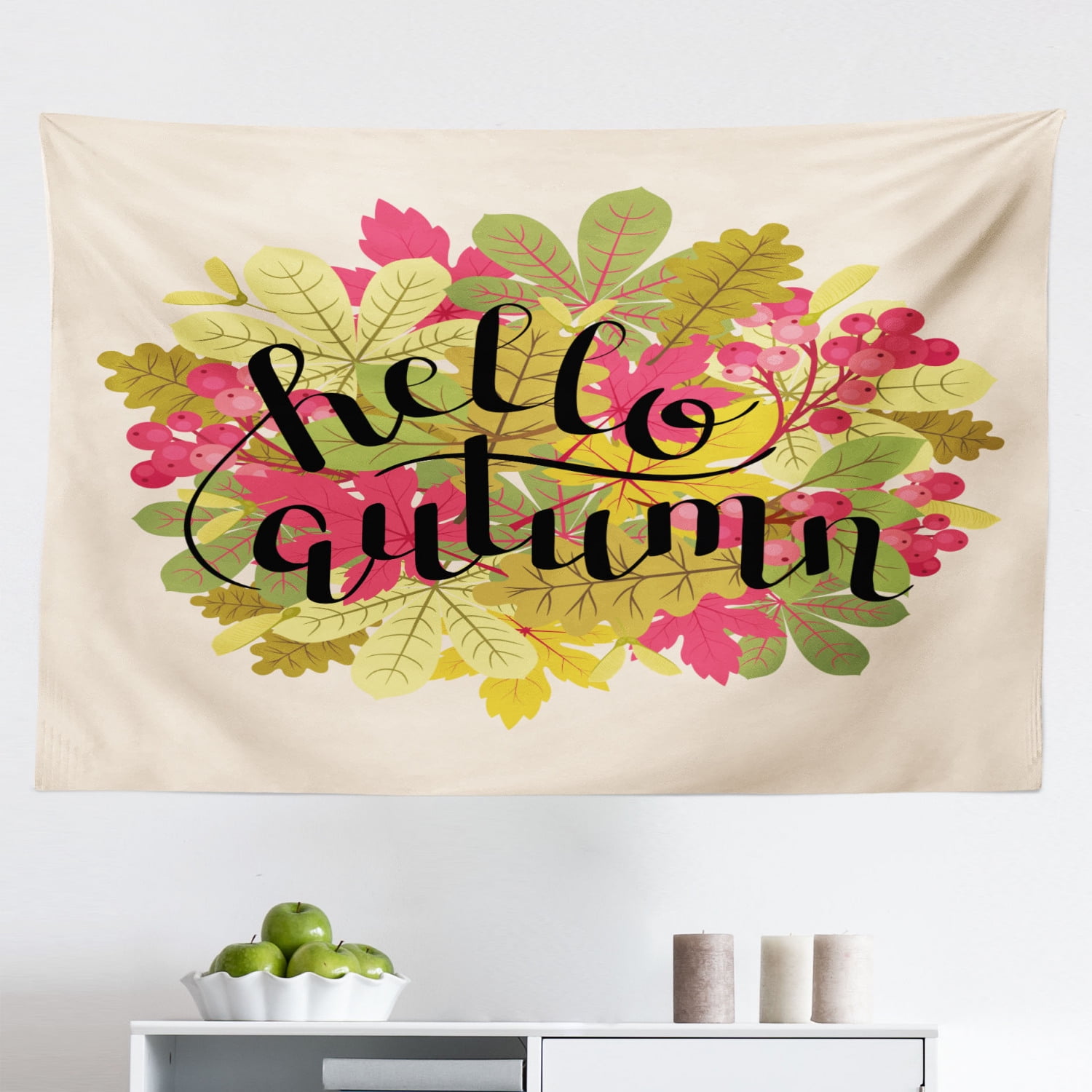 Hello Fall Tapestry, Numerous Fallen Tree Leaves and Framed Welcoming ...