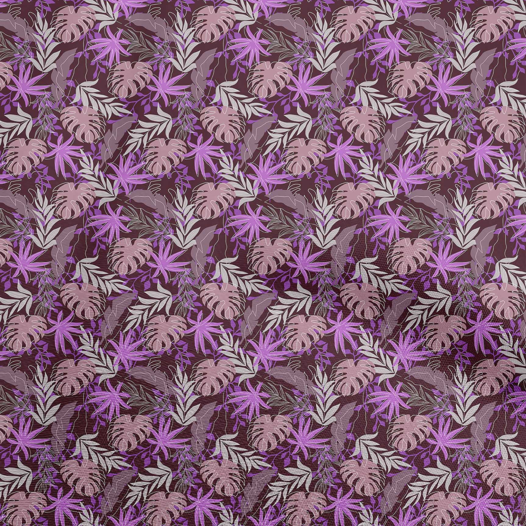 oneOone Cotton Poplin Purple Fabric Tropical Leaf Diy Clothing Quilting ...