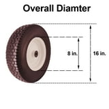 Flat Free 16x5.00-8 Tire with 1 inch Bearings, 3” Center Hub Turf Tread ...