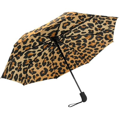 Leopard Print Compact Travel Umbrella Windproof Automatic Open Close Pattern Graphic Folding ...