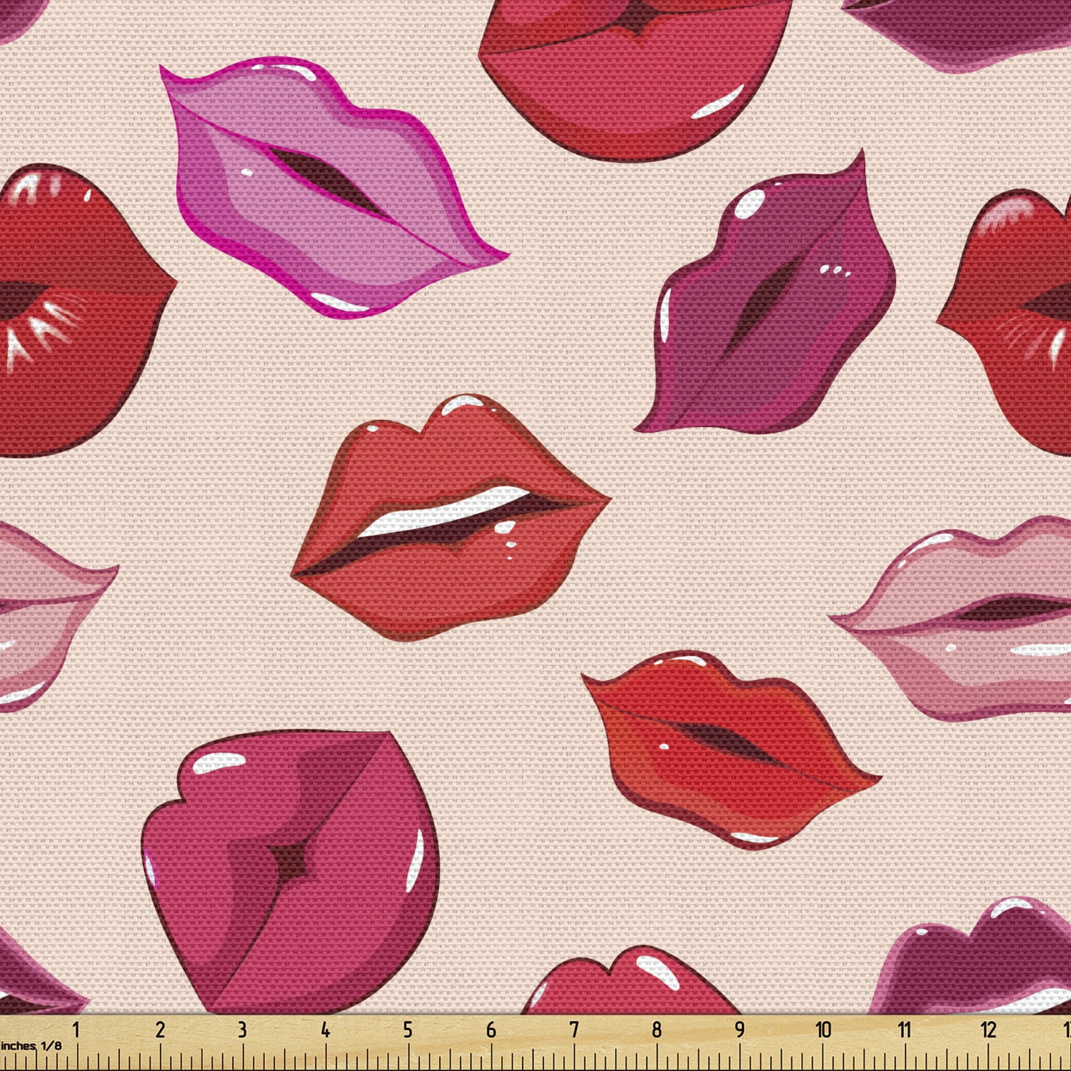 Kiss Upholstery Fabric by the Yard, Repetitive Woman Lips in Warm Toned ...