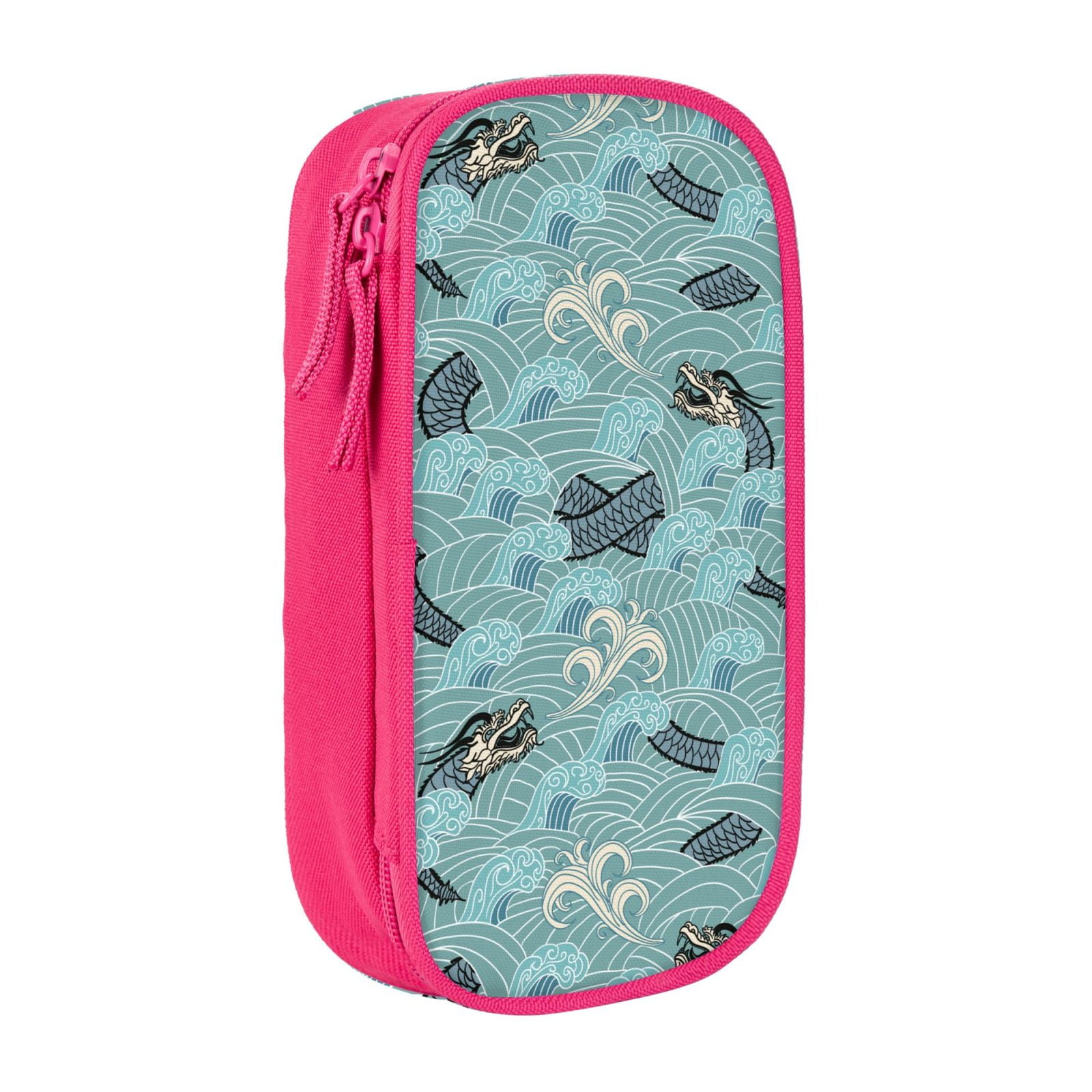 Large Storage Pencil Case, Vector Dragon Waves Pattern with Zipper ...