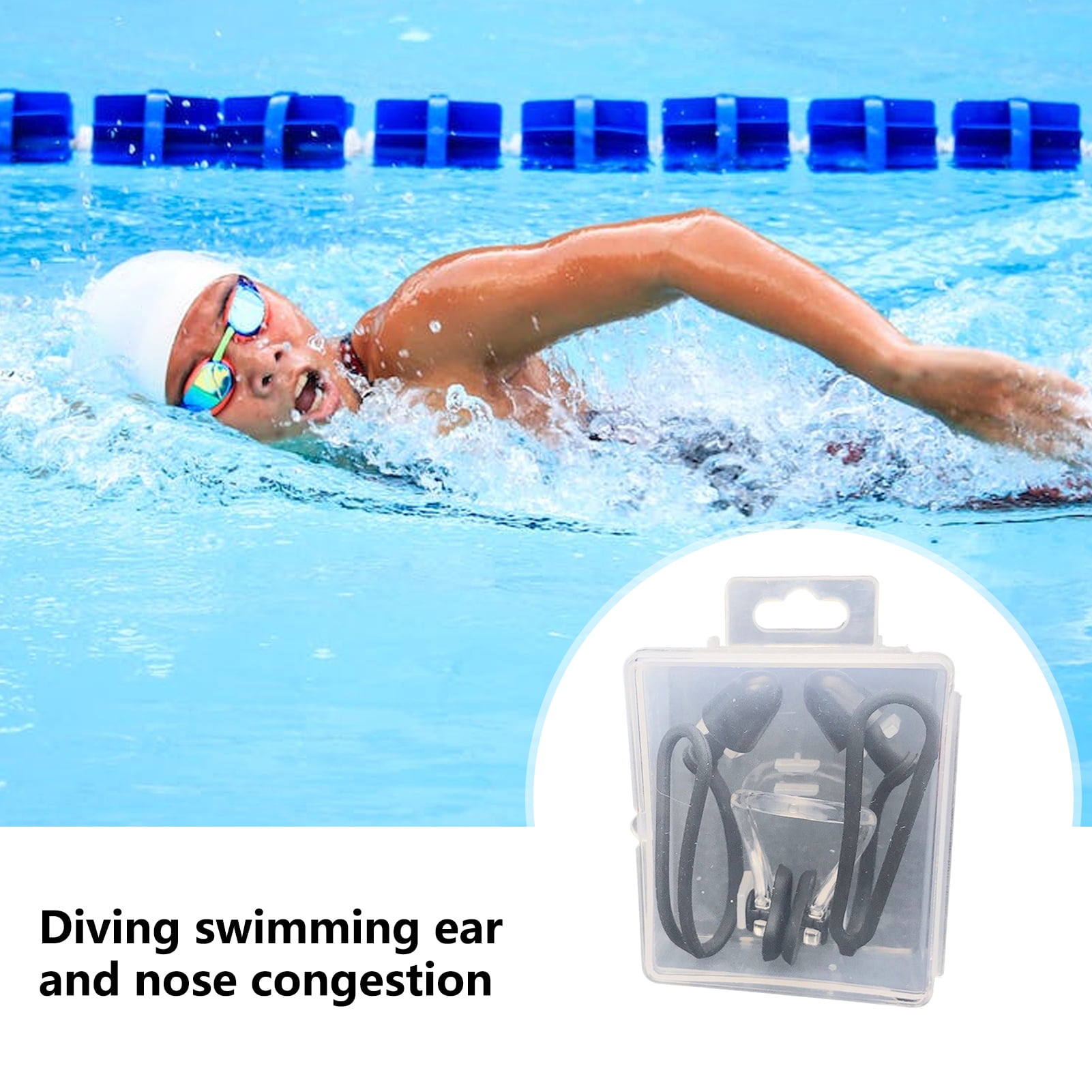 Ergonomic Swimming Earplug and Nose Clip Set - High Elasticity, Anti ...