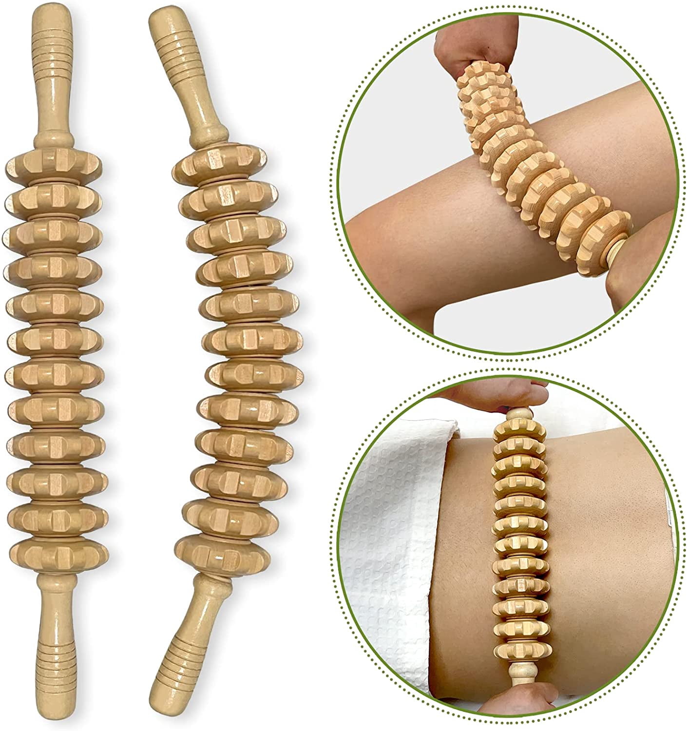 2pcs Wooden Therapy Massage Stick 12 Roller Tool for Maderoterapia ...