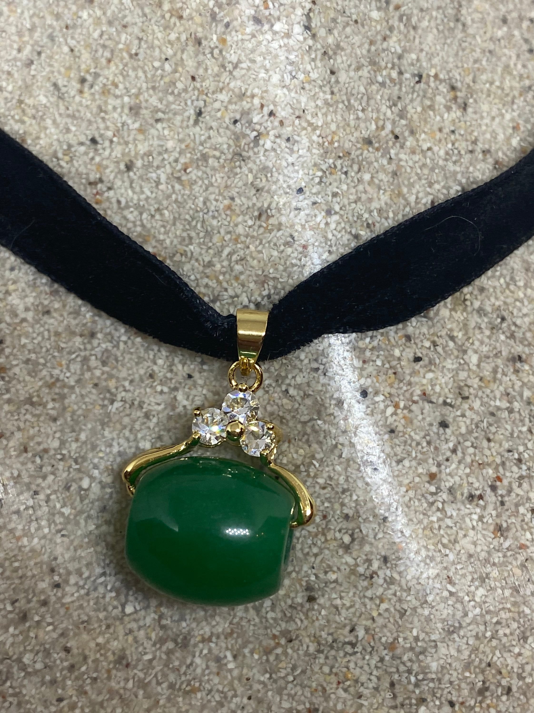 Vintage Green Jade Choker Golden Finish necklace pendant - Walmart.com