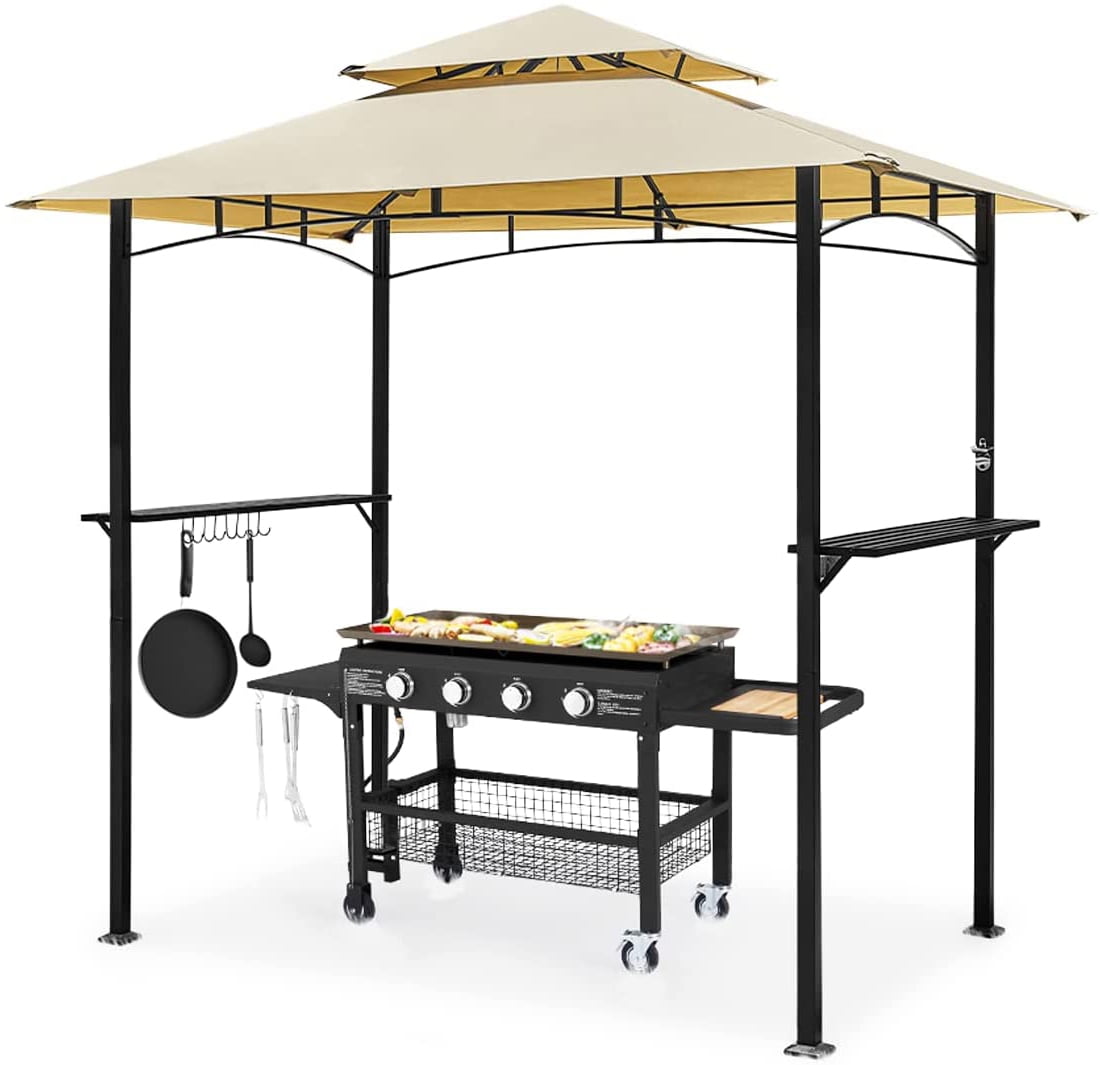AECOJOY 8' x 5' Outdoor Grill Gazebo with Vented Top, Double Tier BBQ ...