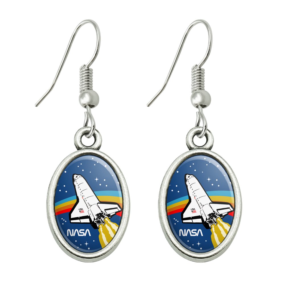 NASA Logo Over Space Shuttle with Rainbow Novelty Dangling Drop Oval ...