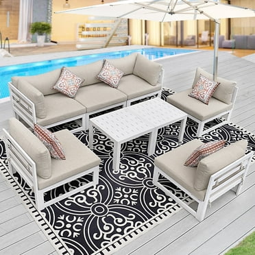 RADIATA 8 Piece Aluminum Outdoor Patio Furniture Conversation Sofa Set ...