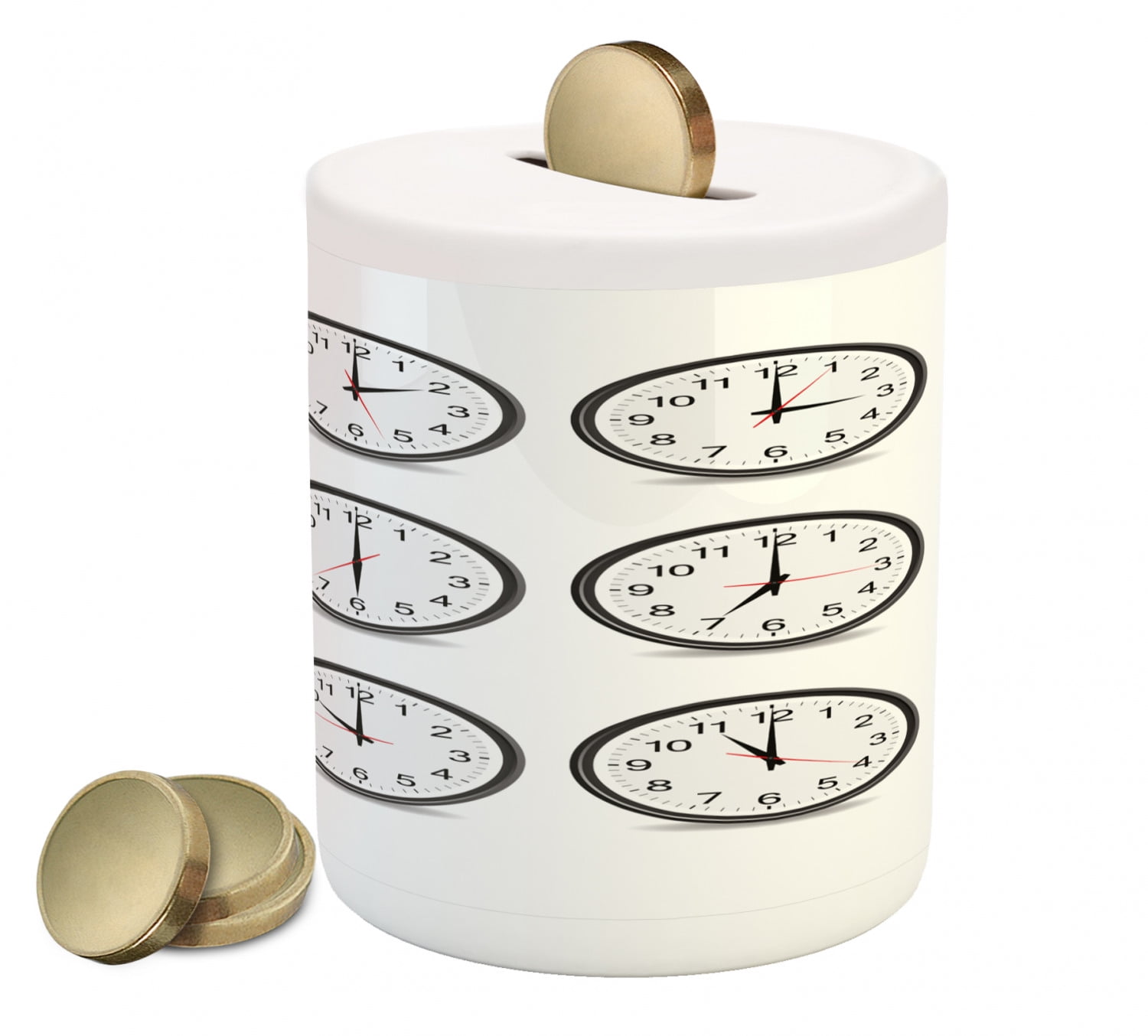 Clock Piggy Bank, Clocks with Numbers That Show Every Hour Illustration ...