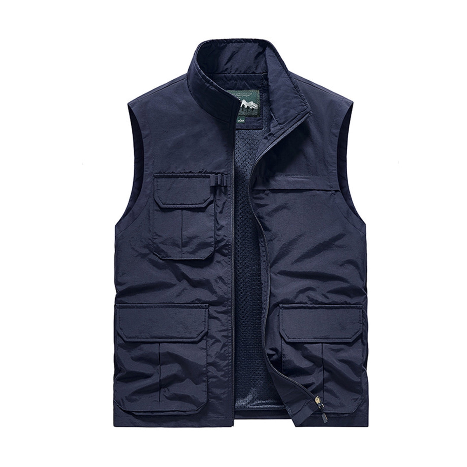 Lilgiuy Men's Utility Vest Casual Solid Color Standing Collar Multiple ...