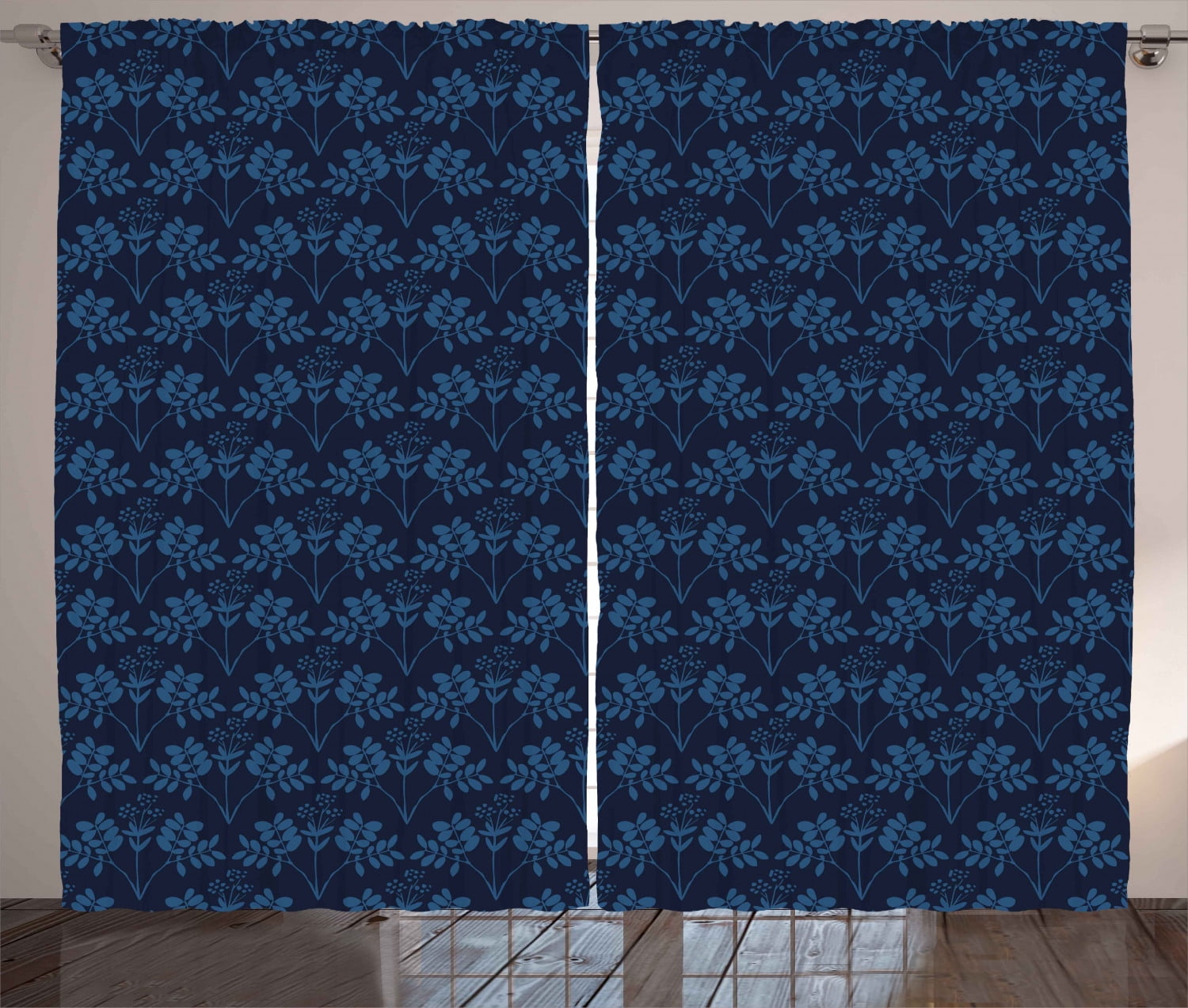 Indigo Curtains 2 Panels Set, Ocean Inspired Garden Botanic Floral ...