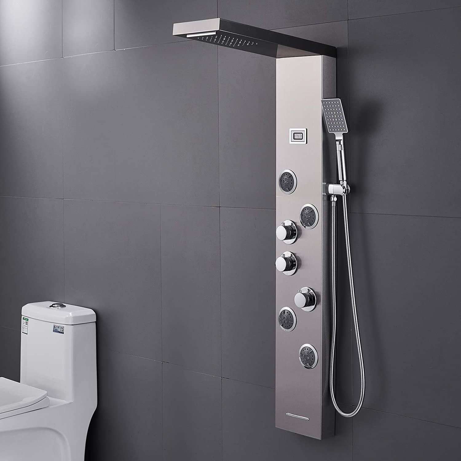 CES LED Shower Panel Tower System, 6 in 1 Stainless Steel LED Shower ...