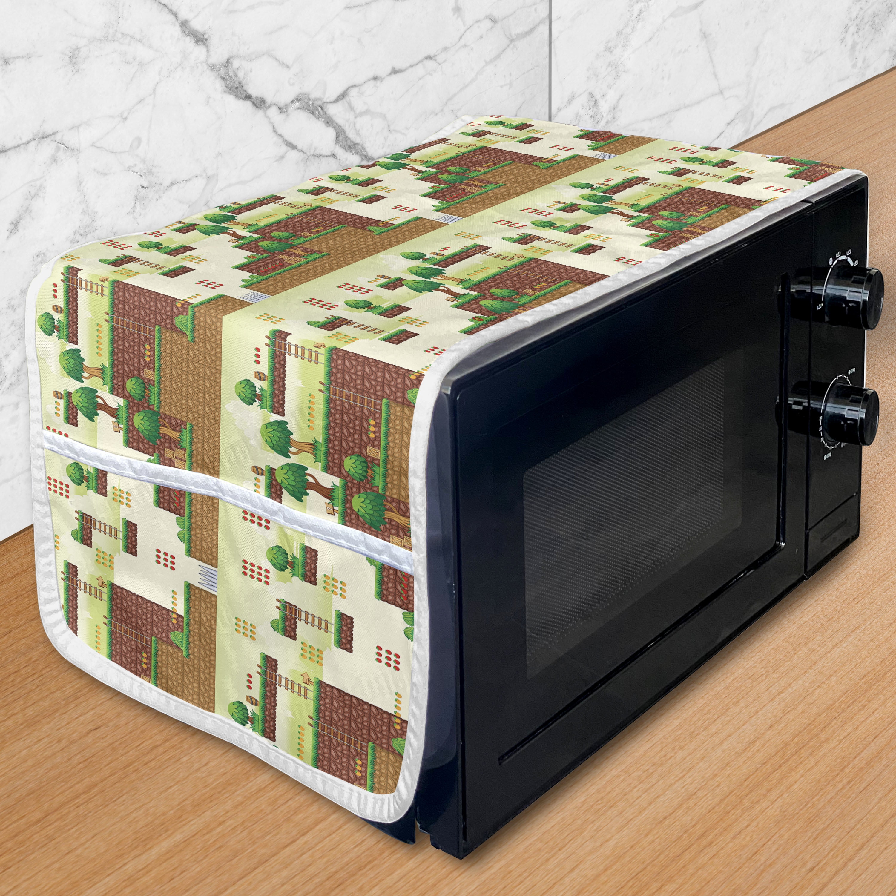 Arcade Microwave Oven Cover, Ground Tiles Trees Computer Game Platform ...