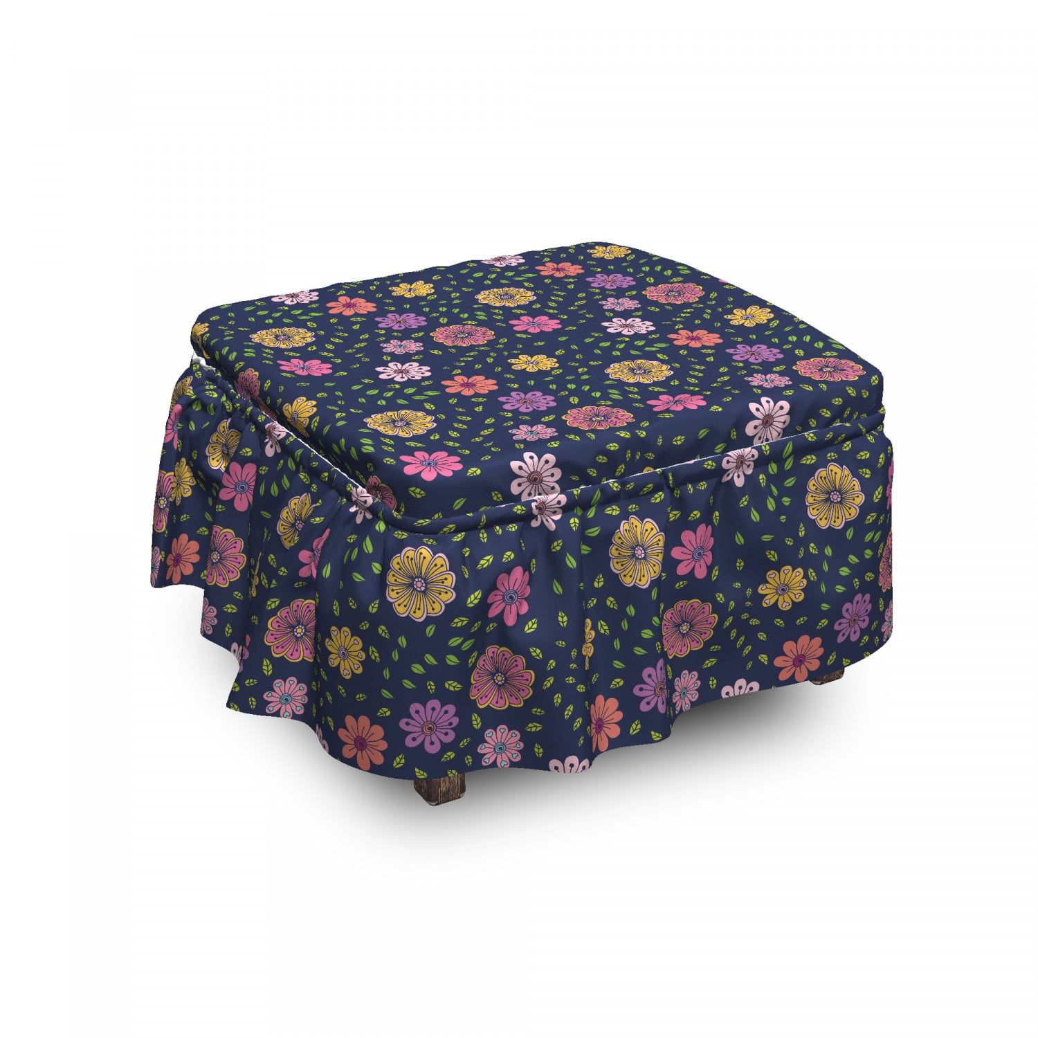 Floral Ottoman Cover, Hand Drawn Garden Artwork, 2 Piece Slipcover Set ...