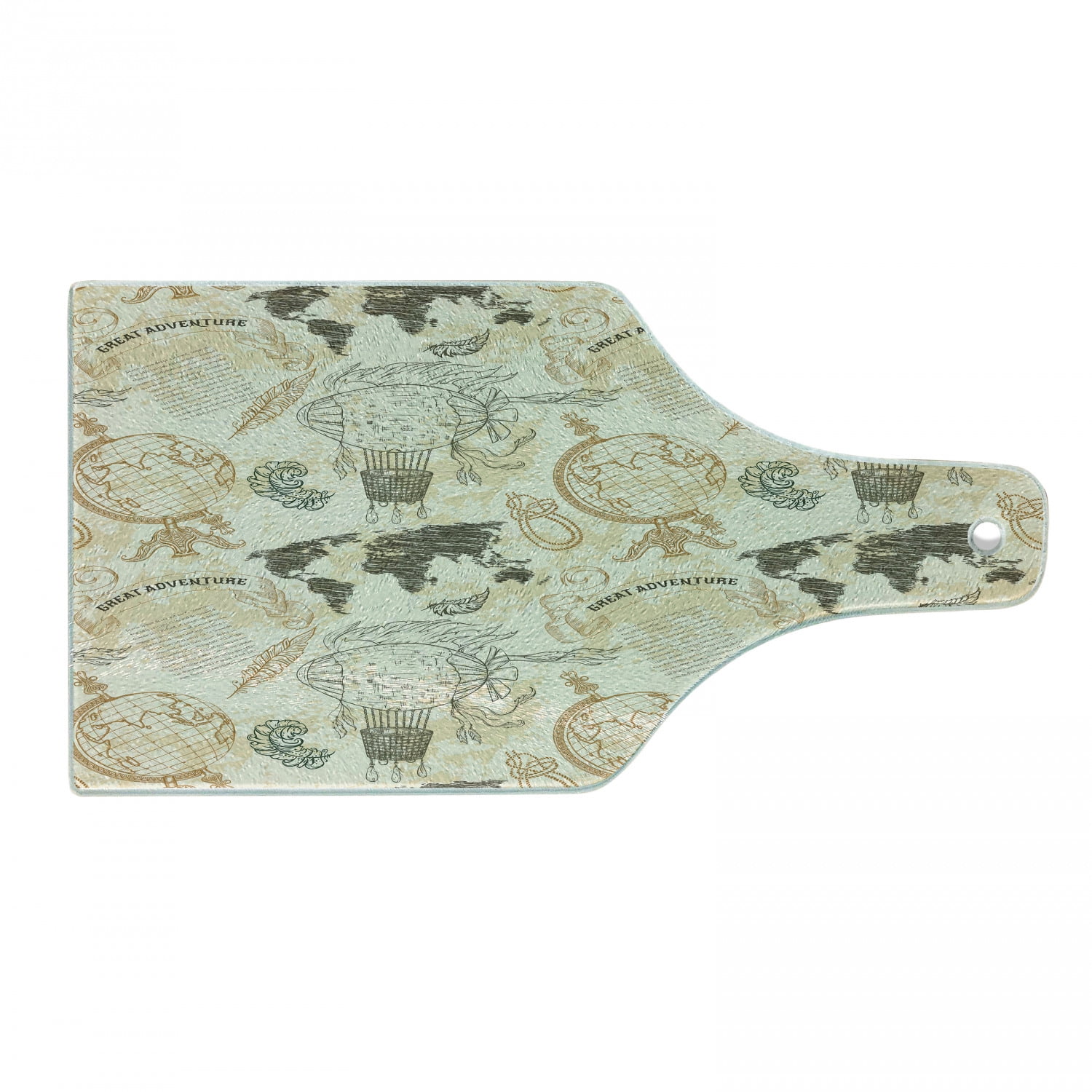 World Map Cutting Board, Pattern Vintage Globe Atlas Theme Airship Rope ...