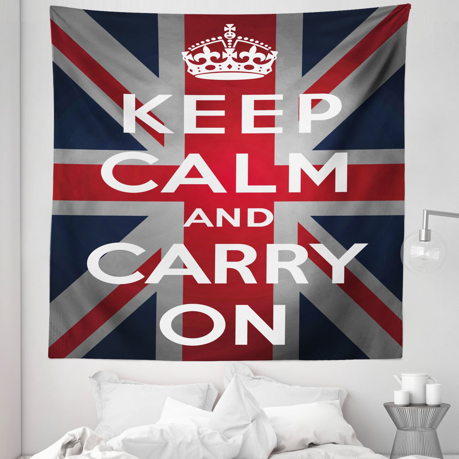 Union Jack Tapestry, Keep Calm and Cary on Words Crown United Kingdom ...