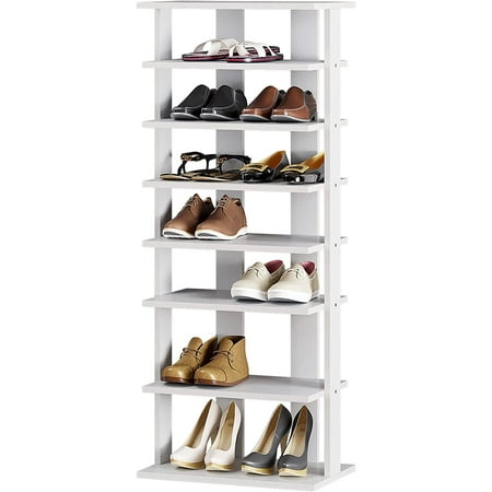 7 Tiers Vertical Shoe Rack, Wooden Shoe Storage Stand, Space Saving ...