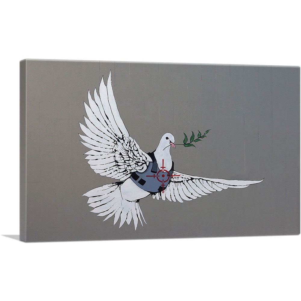 ARTCANVAS Armored Peace Dove Canvas Art Print by Banksy - Size: 12" x 8 ...