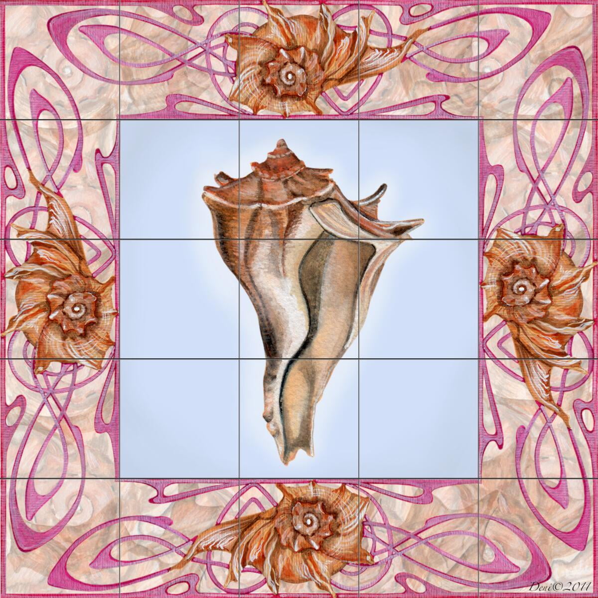 Tile Mural Bathroom Backsplash - Seashell Square 8-DF - by Denise ...
