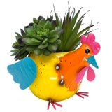 Chicken Planter Pot Colorful Farmhouse Metal Rooster Hen Succulent ...