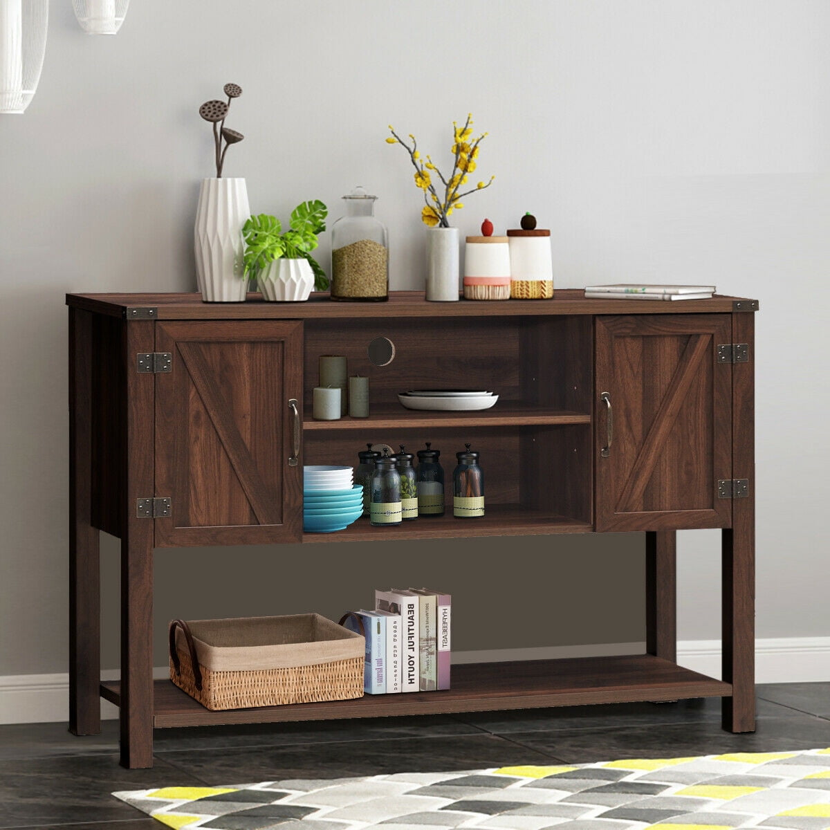 Costway Console Table Sideboard Buffet TV Stand w/ Storage Cabinets ...
