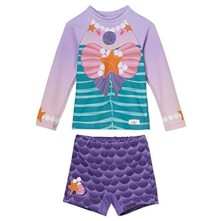 Little Girls Mermaid Swimsuit with Shorts - UPF 50 - Won t Fade - USA ...