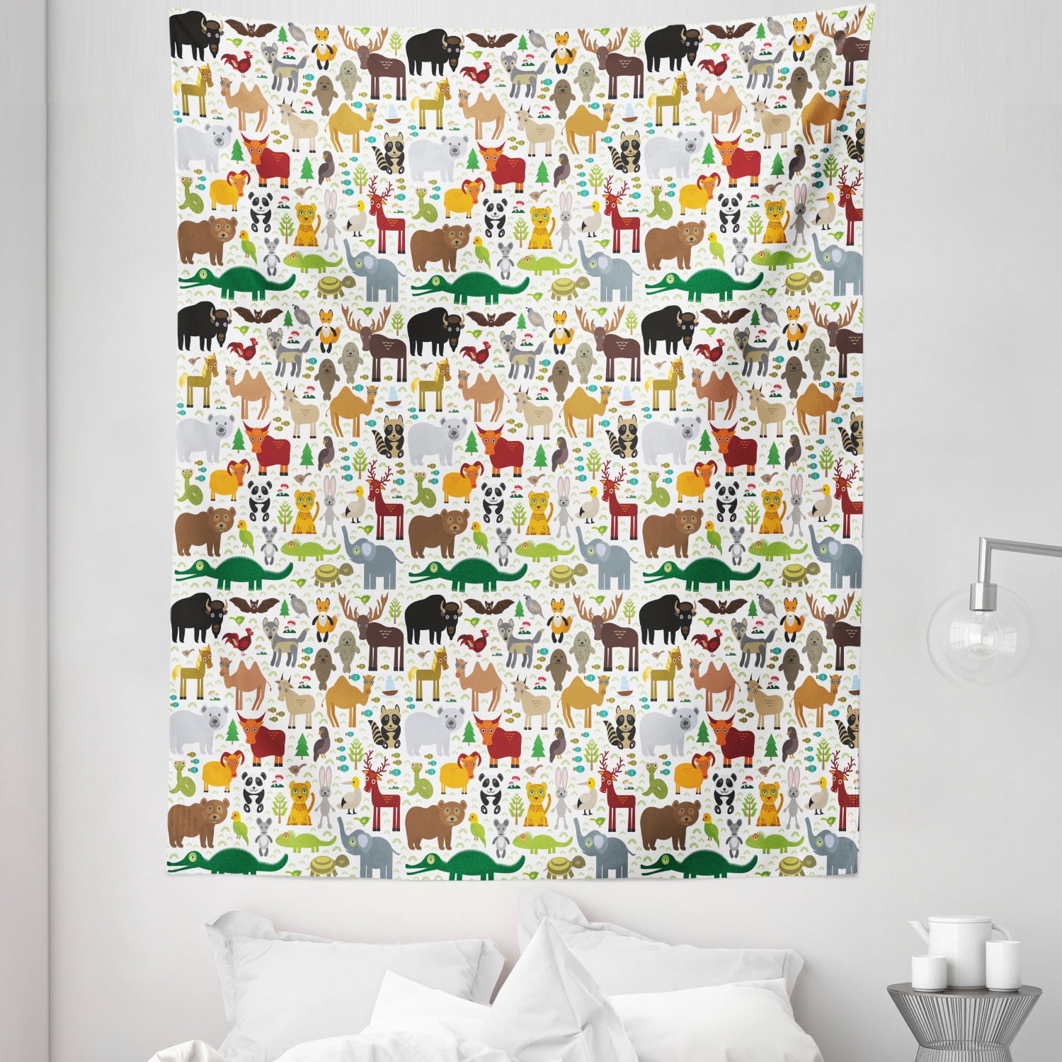 Animals Tapestry, Repeating Pattern of Animals Leopard Bison and Seal ...