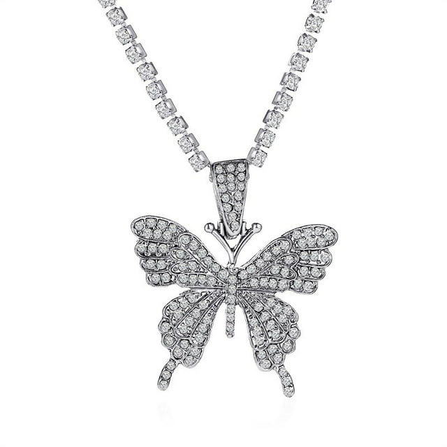 Gorgeous Butterfly Choker Necklace Layered Tennis Chain Crystal Iced ...