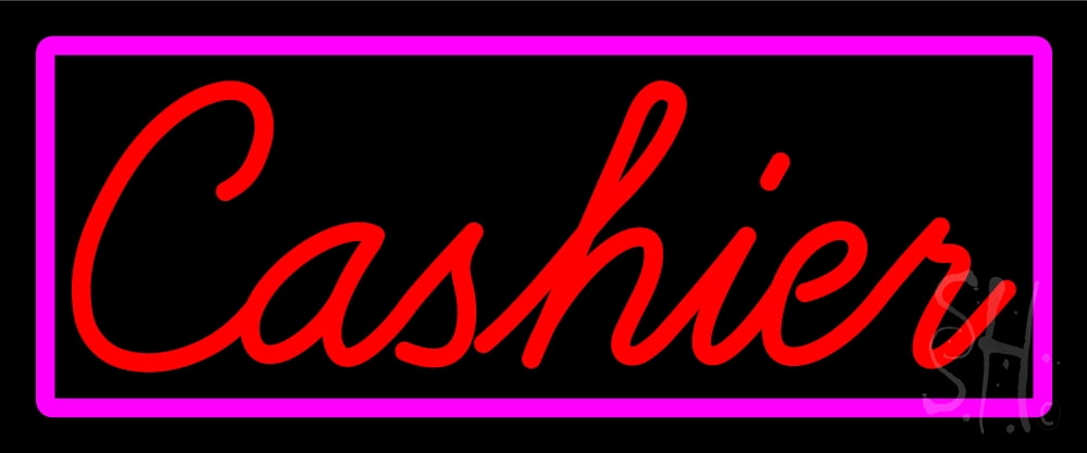 Cursive Red Cashier With Pink Border LED Neon Sign 6 x 15 - inches ...