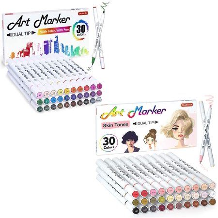 Art Markers Bundle - 30 Colors Alcohol Markers + 30 Colors Skin Tone ...