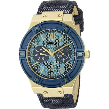 Guess Men's W0659G2, Dress Sport,Multi-function,Leather Strap,Gold Tone ...
