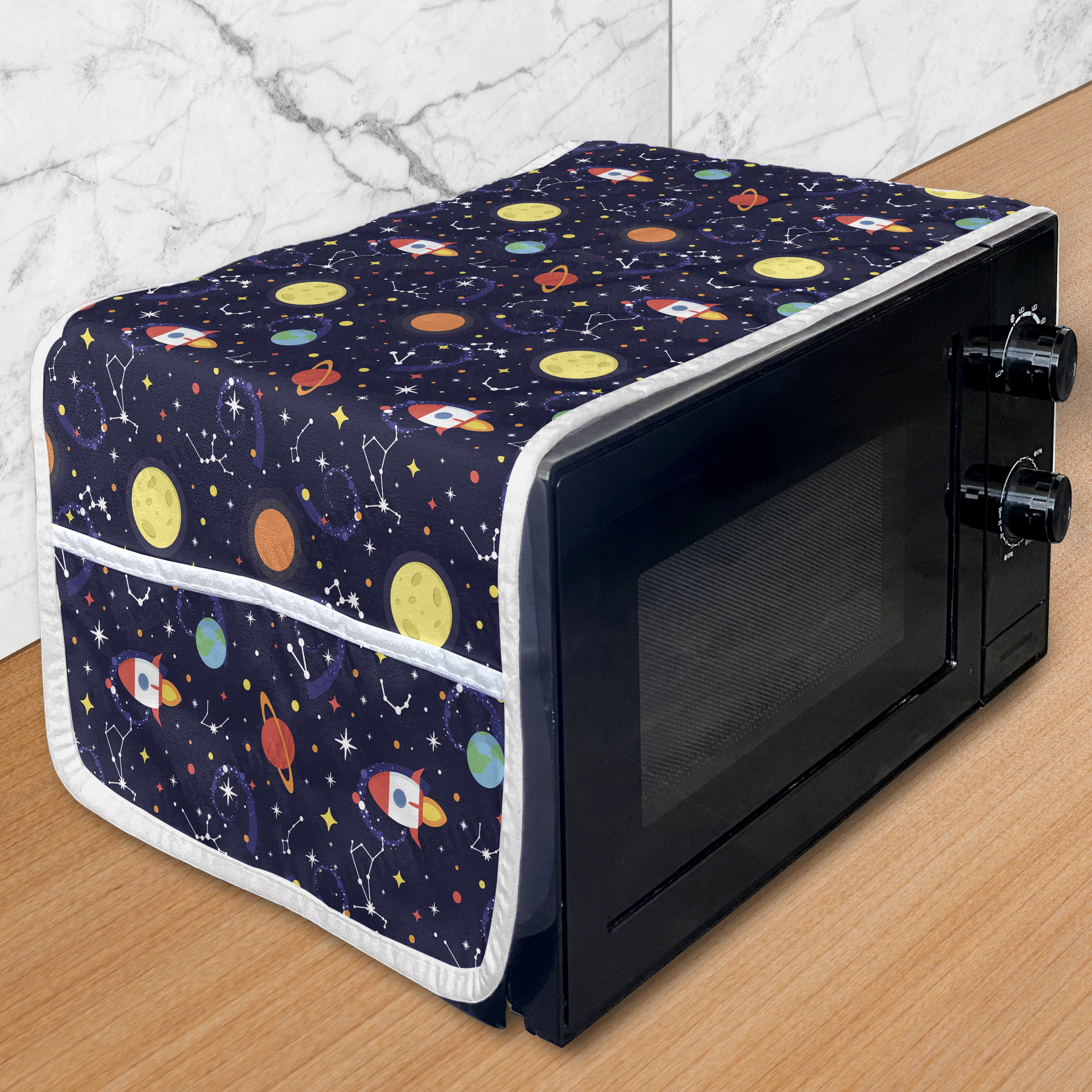 Spaceship Microwave Oven Cover, Cosmic Themed Pattern of Flying ...