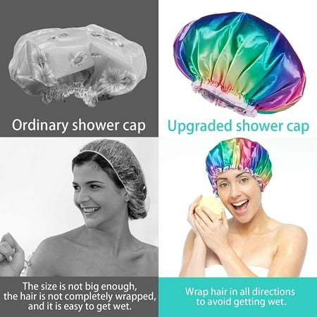 Rainbow Series Large Shower Cap 2 Pack, Double Waterproof Soft PEVA ...