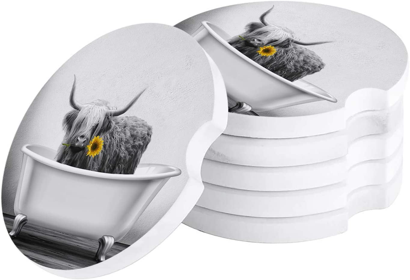 ZHANZZK Yak and Sunflower in The Bathtub Set of 2 Car Coaster for ...