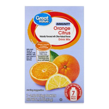 Great Value Sugar-Free Orange Early Rise Drink Mix, 0.14 oz, 10 Ct ...