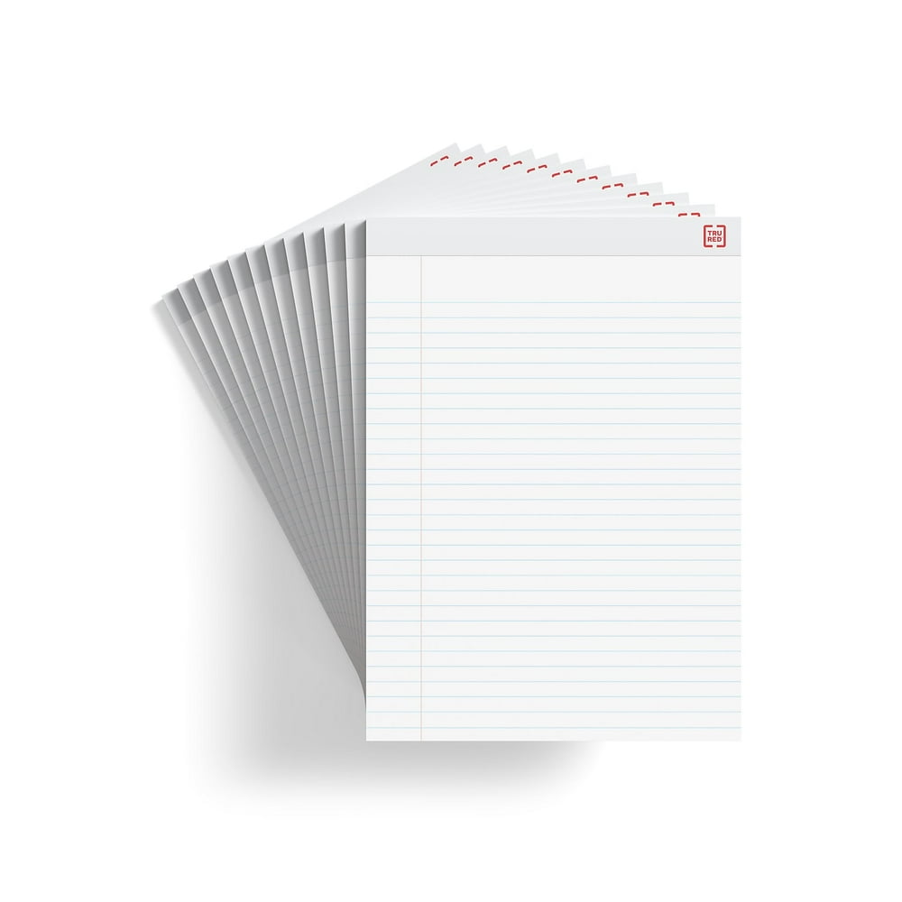 TRU RED Notepad 8.5" x 11.75" Wide Ruled White 50 Sheets/Pad Dozen Pads ...