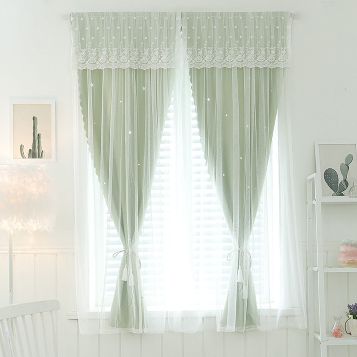 1 Panel Double-Layer Blackout Curtains, Self-adhesive No Drill Window ...