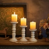 Hanobe Rustic Wooden Candle Holders, Farmhouse White, Set of 3 for ...
