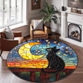 Circle Area Rug, Cat Moon Floral Pattern Washable Non-Slip Floor Carpet ...