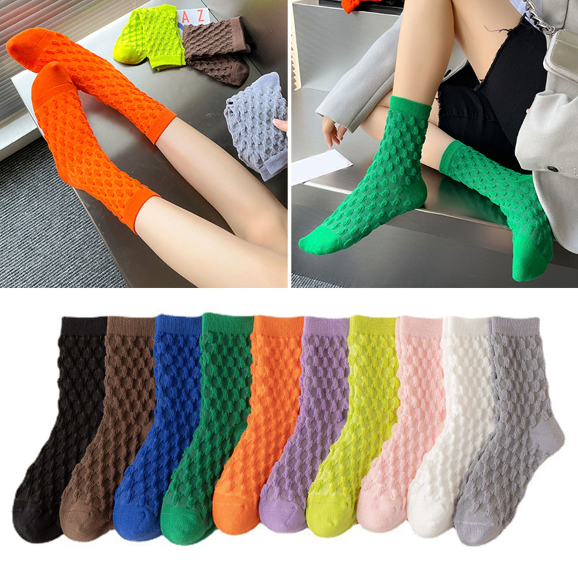 Deago 3 Pairs Women's Casual Cotton Crew Socks Solid Color Thin Soft ...