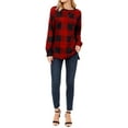 Women Long Sleeve Plaid Printed Split Hem Top - Walmart.com