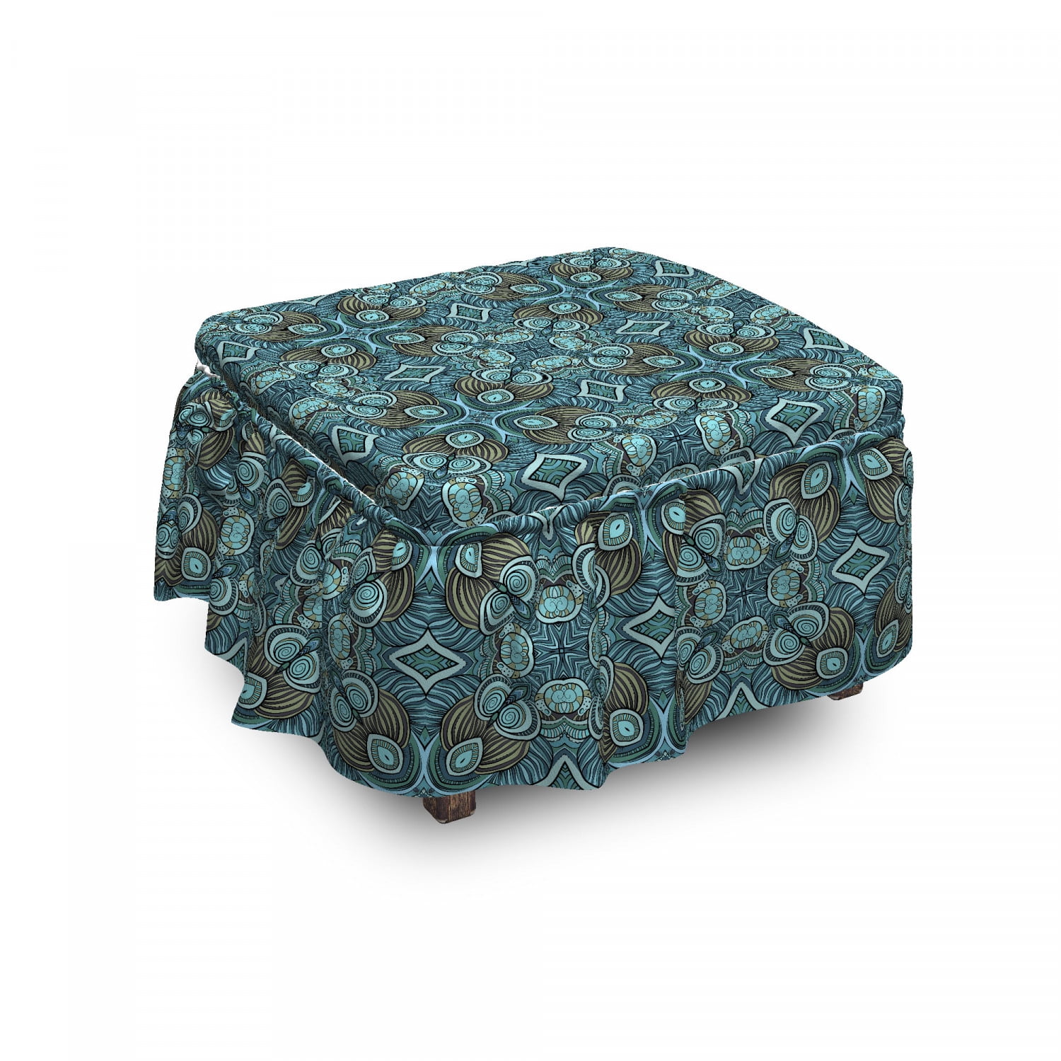 Ethnic Ottoman Cover, Aqua Color Palette Hippie, 2 Piece Slipcover Set ...