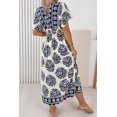 Blue Boho Floral Print Midi Dress for Women – V-Neck Dolman Sleeve ...