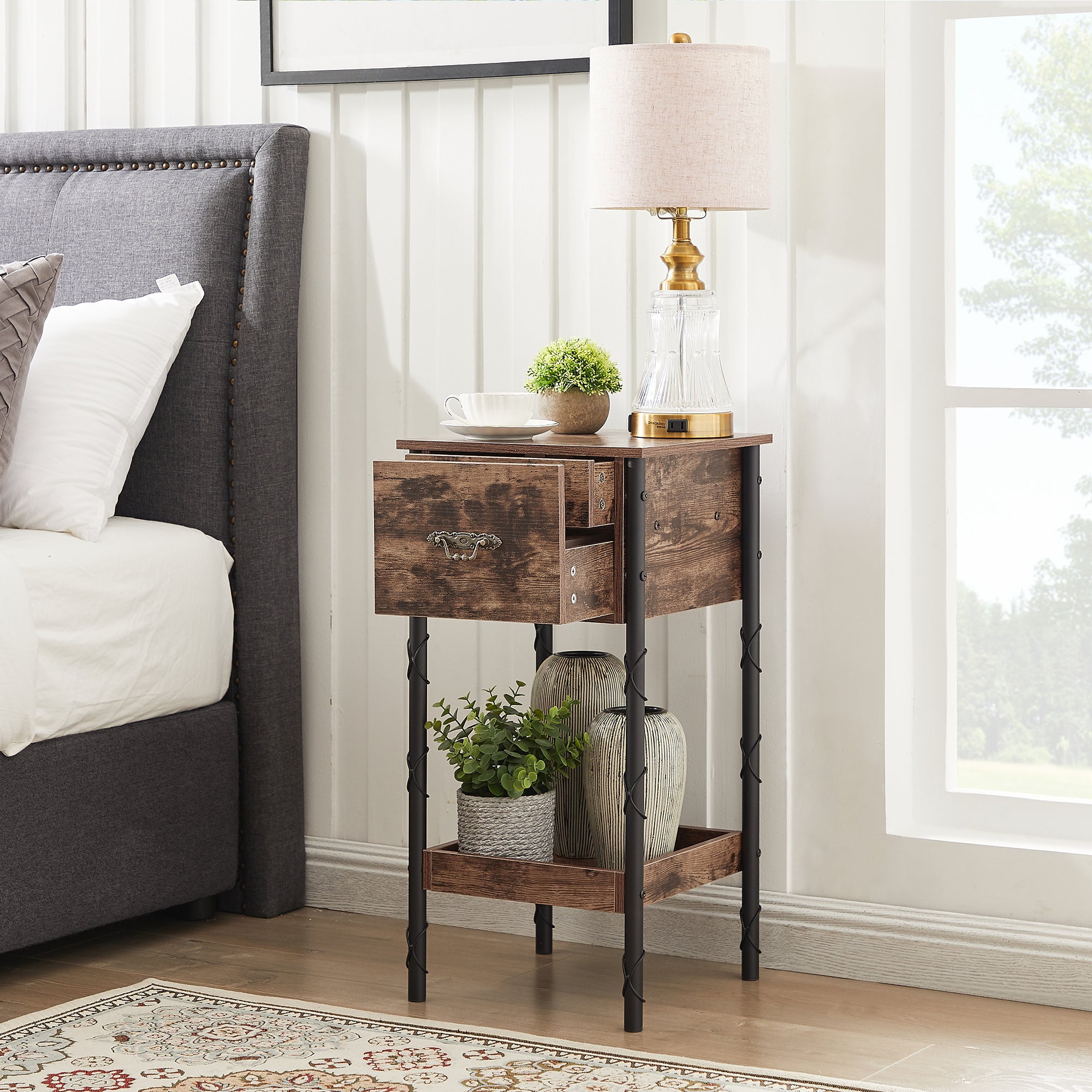VECELO Nightstand with Nested Drawer, Hidden Lockable Small Drawer Sofa ...