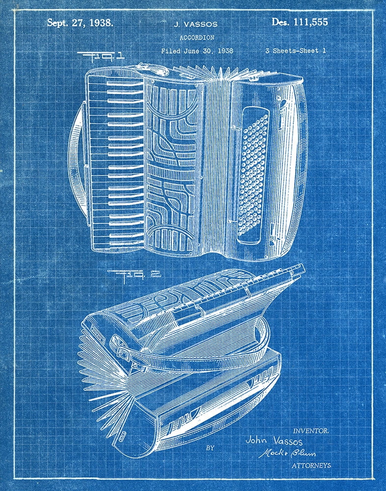 Original Accordion Artwork Submitted In 1938 - Music - Patent Art Print ...