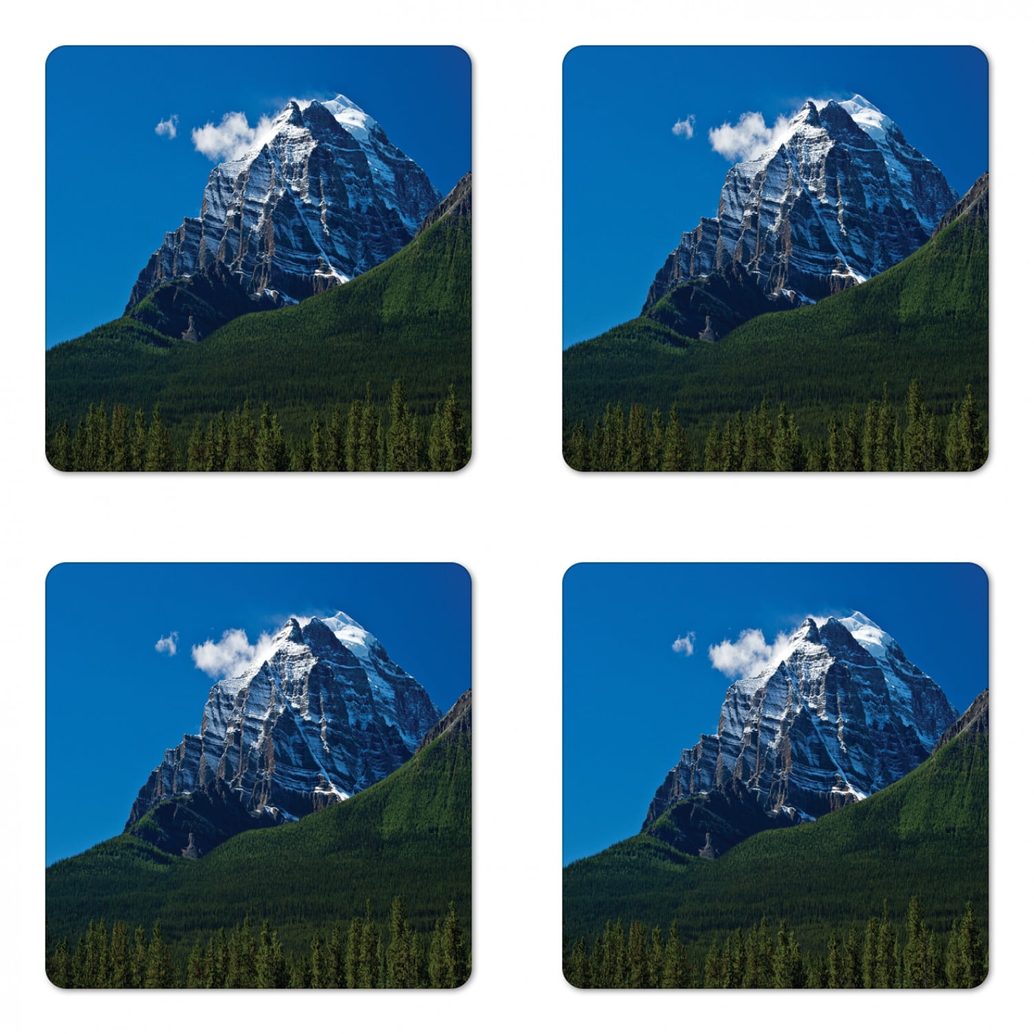 Mountain Coaster Set of 4, Snow Covered Mountain Peaks with Vivid Sky ...