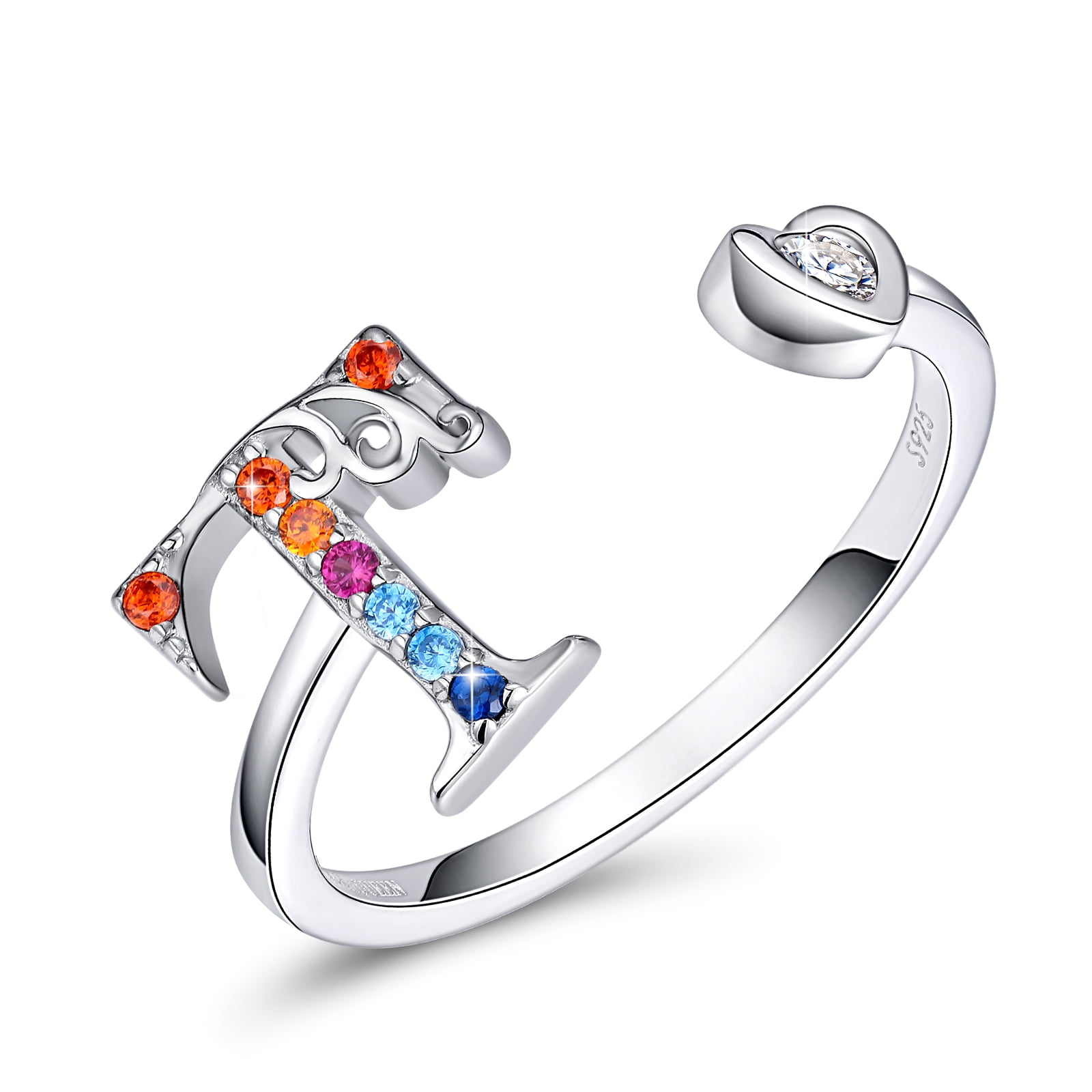 FOREVER QUEEN Adjustable Initial Letter Ring for Women 925 Sterling ...