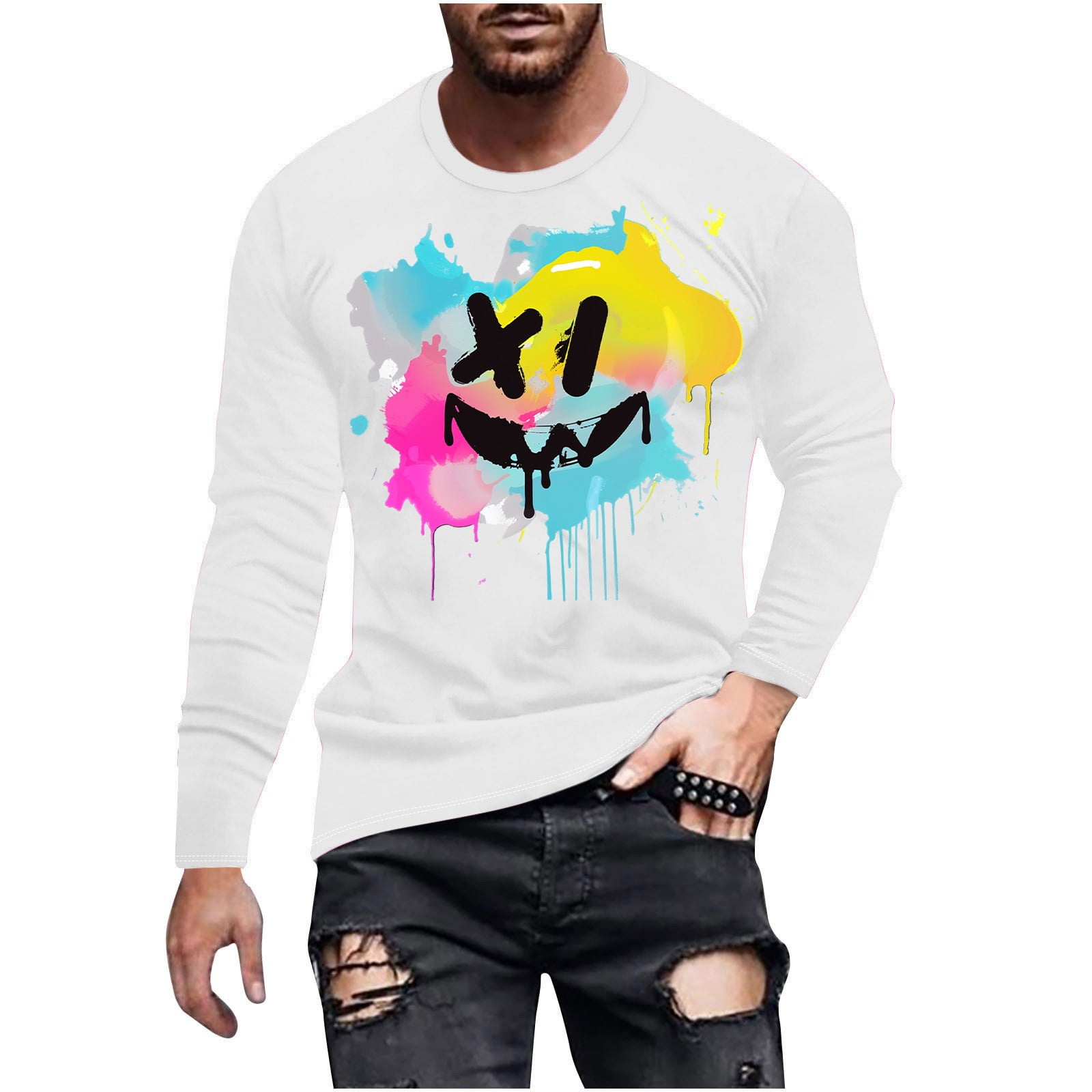 Click here for Unbranded Fashion Mens Print Top  Long Sleeve Crew... prices