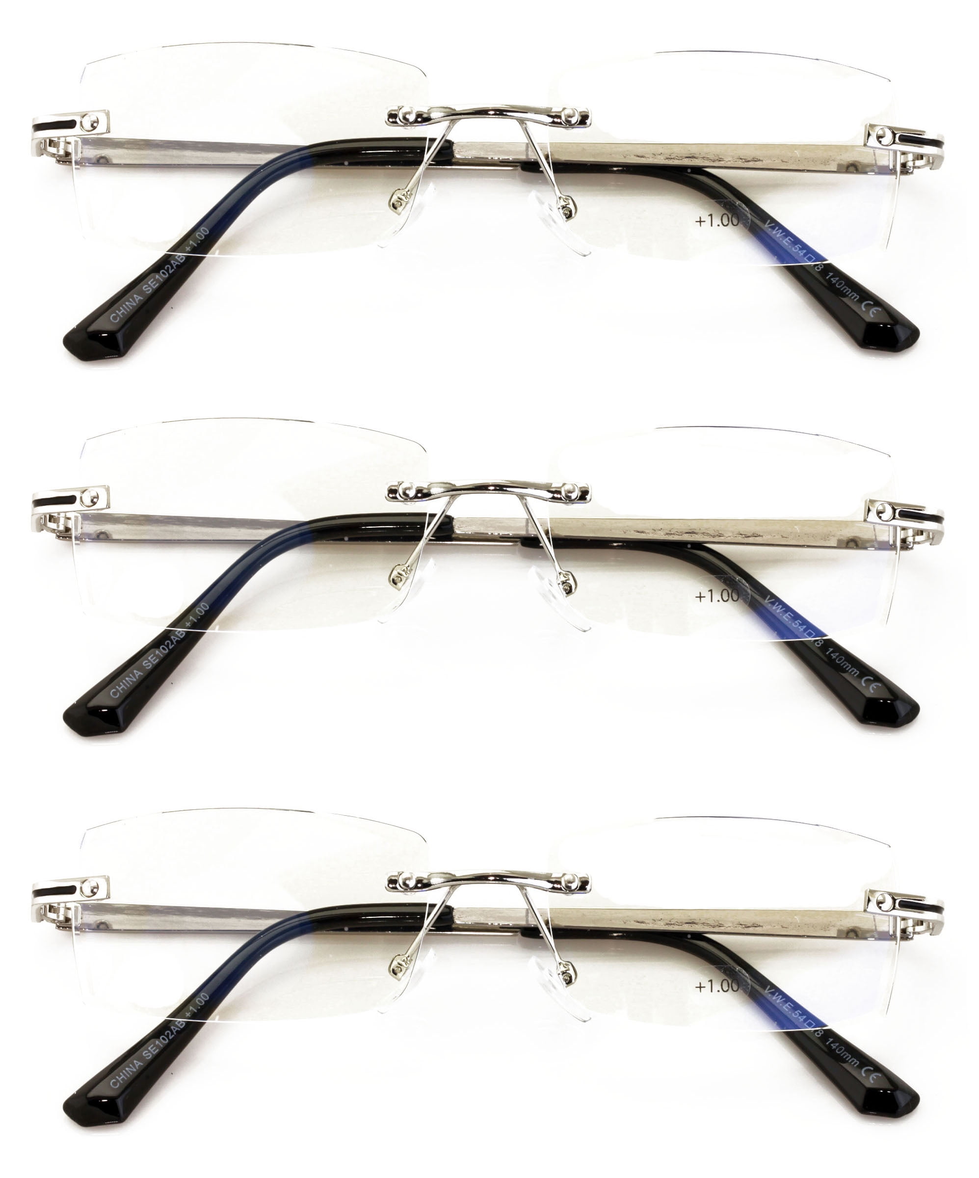 3 Pairs Men Full Rimless Reading Glasses Metal Frame- Rectangular Anti ...